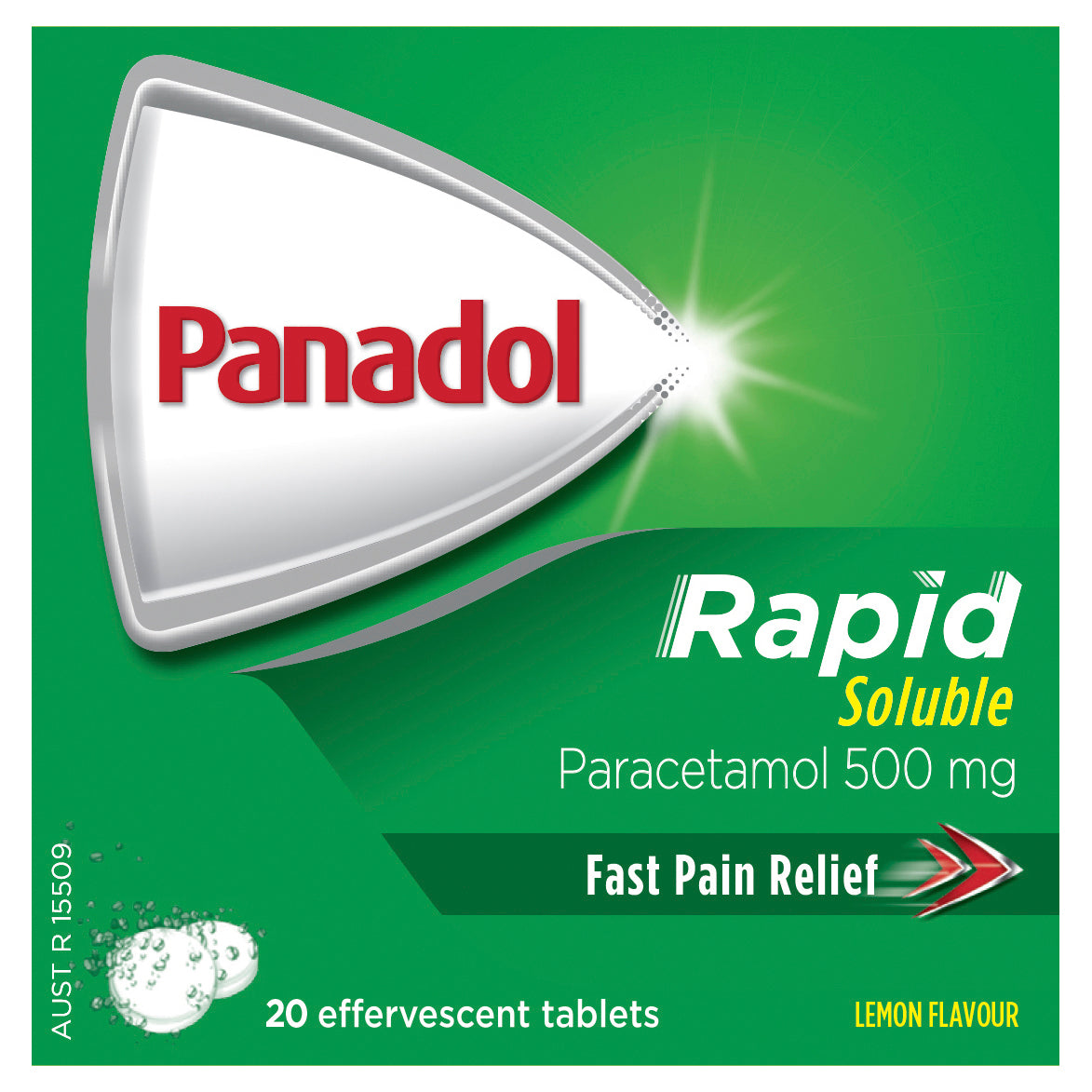 Panadol Rapid Soluble, 500 mg paracetamol, 20 effervescent tablets (pa ...